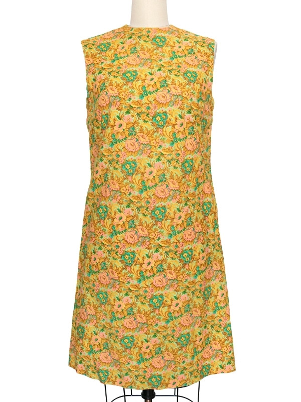 Vintage Mod Pastel Floral Print Sleeveless Mod Shift Dress - Paper Michey